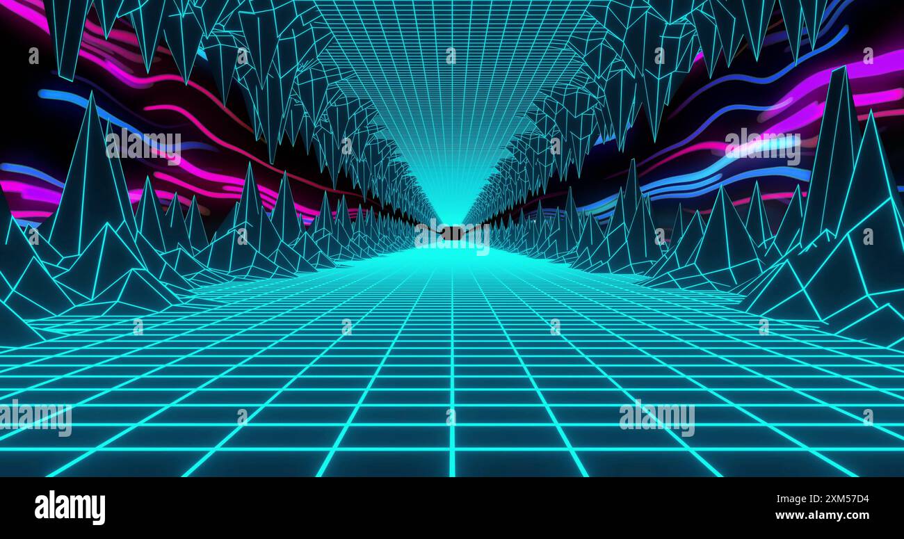 Image of image game screen with neon metaverse patten on black ...