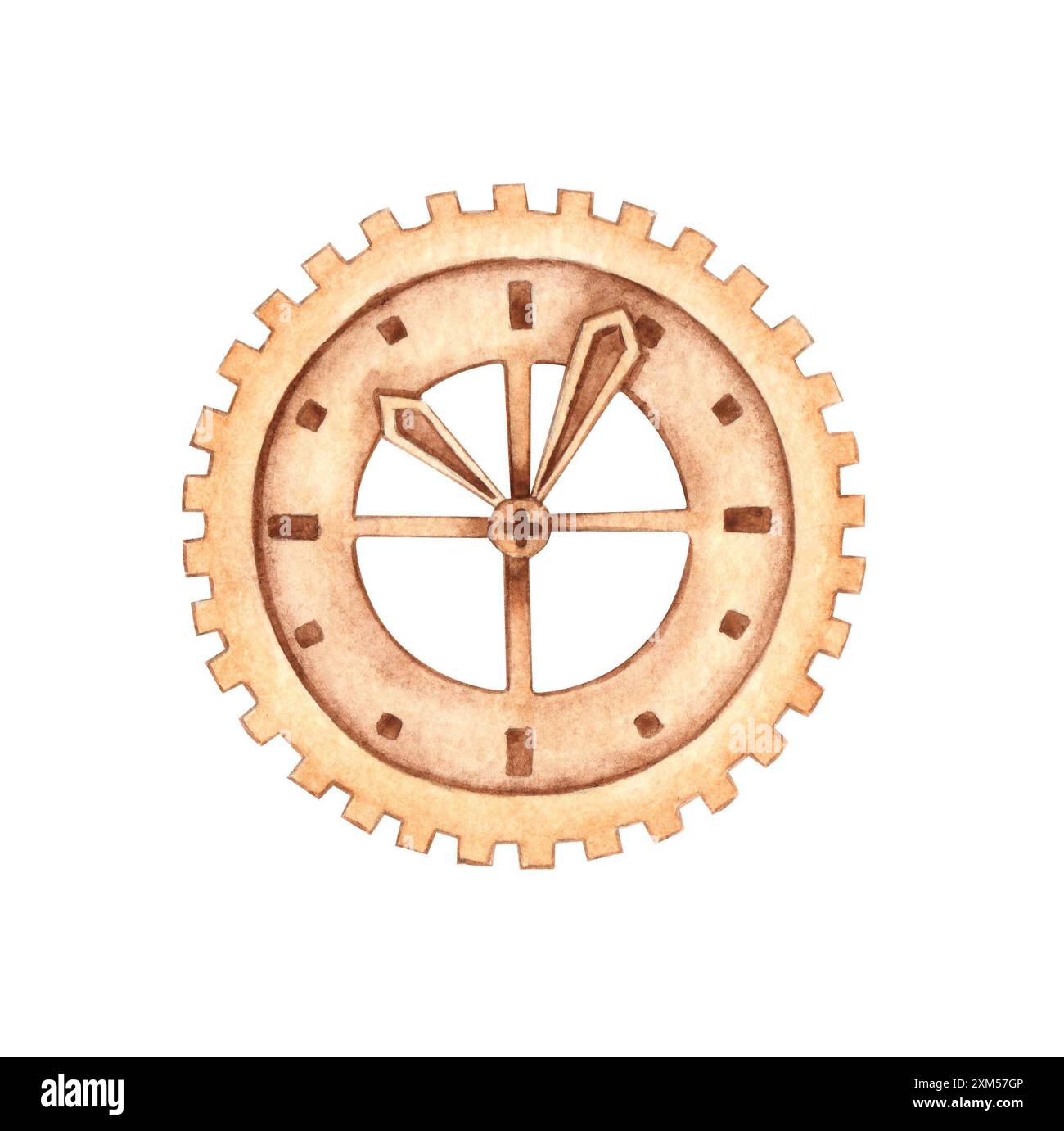 Metal dial in steampunk style made of gears, nuts, watercolor ...