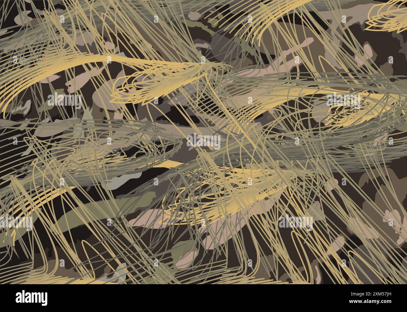Dark camouflage background with lines and stains for textiles or covers ...
