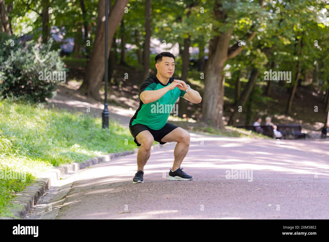 Asian young man runner sportsman male athletic trainer in good physical ...