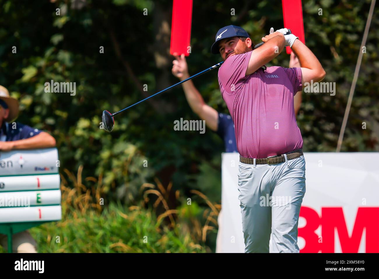 Blaine, Minnesota, USA. 25th July, 2024. GREYSON SIGG tees off at hole 16 during the 2024 PGA 3M ...