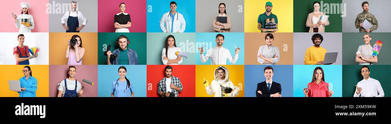 People of different professions. Collage with portraits on various ...