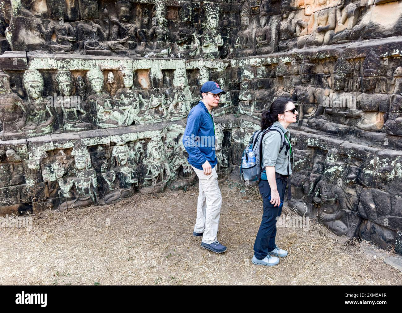 The Terrace of the Leper King, part of the walled city of Angkor Thom ...