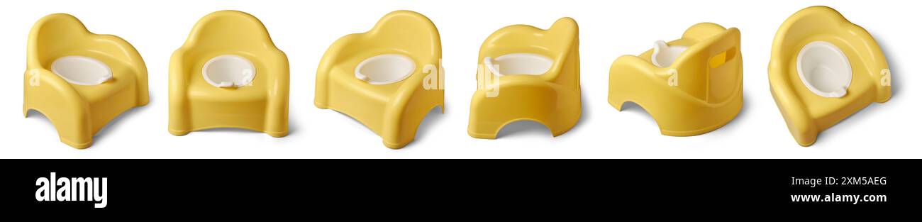 yellow plastic baby potty chair isolated white background, portable ...