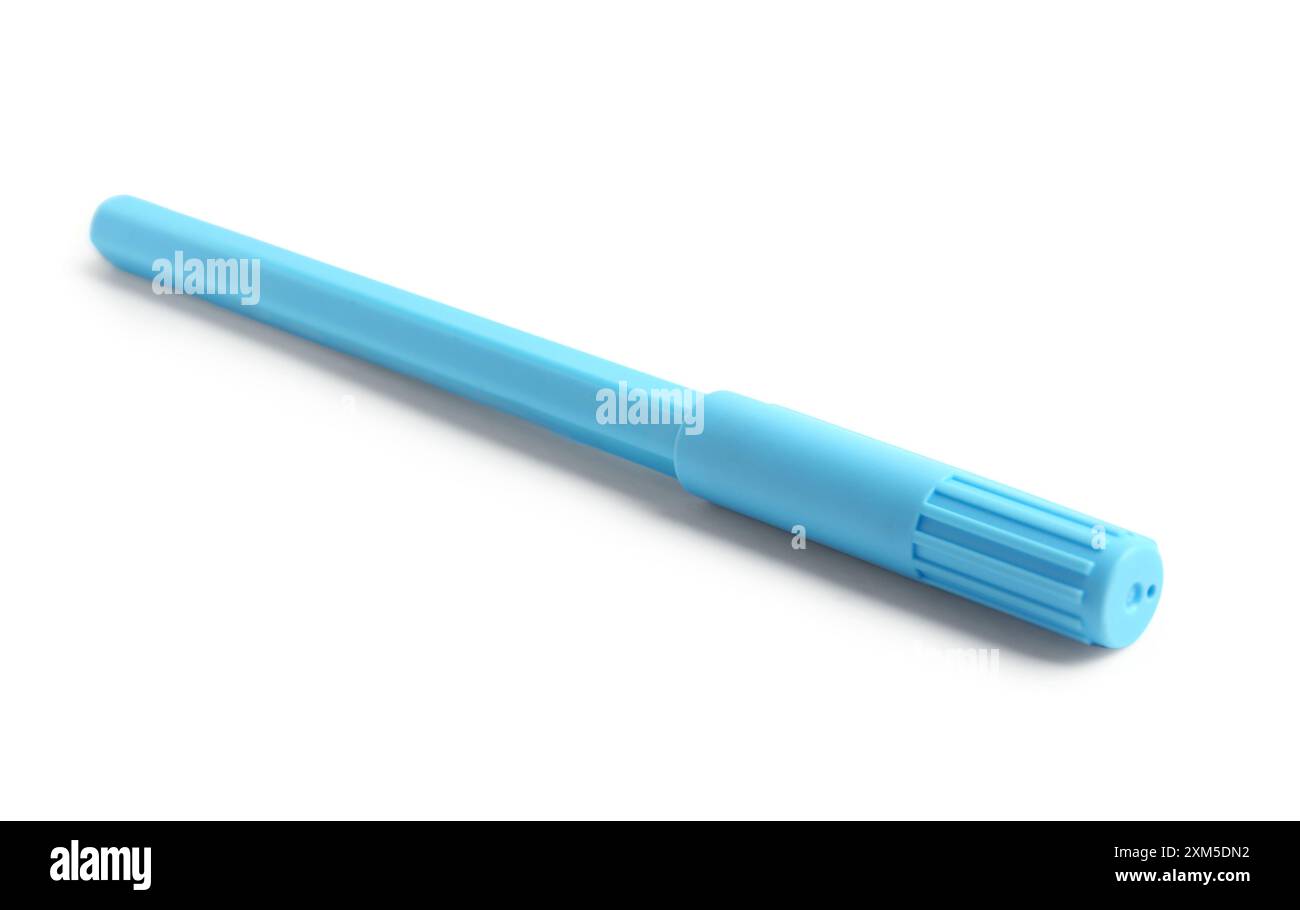 Blue ballpoint pen on white background Stock Photo - Alamy