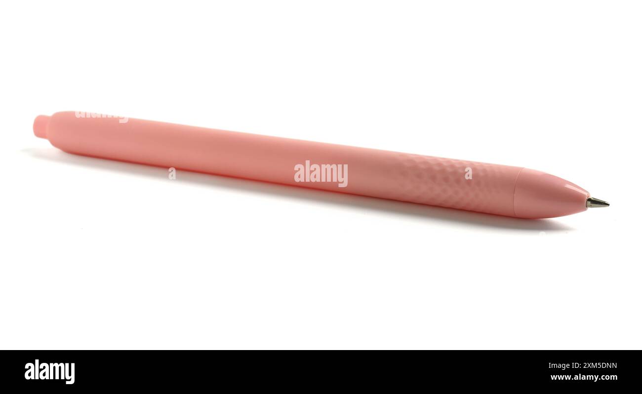 Pink ballpoint pen on white background Stock Photo - Alamy