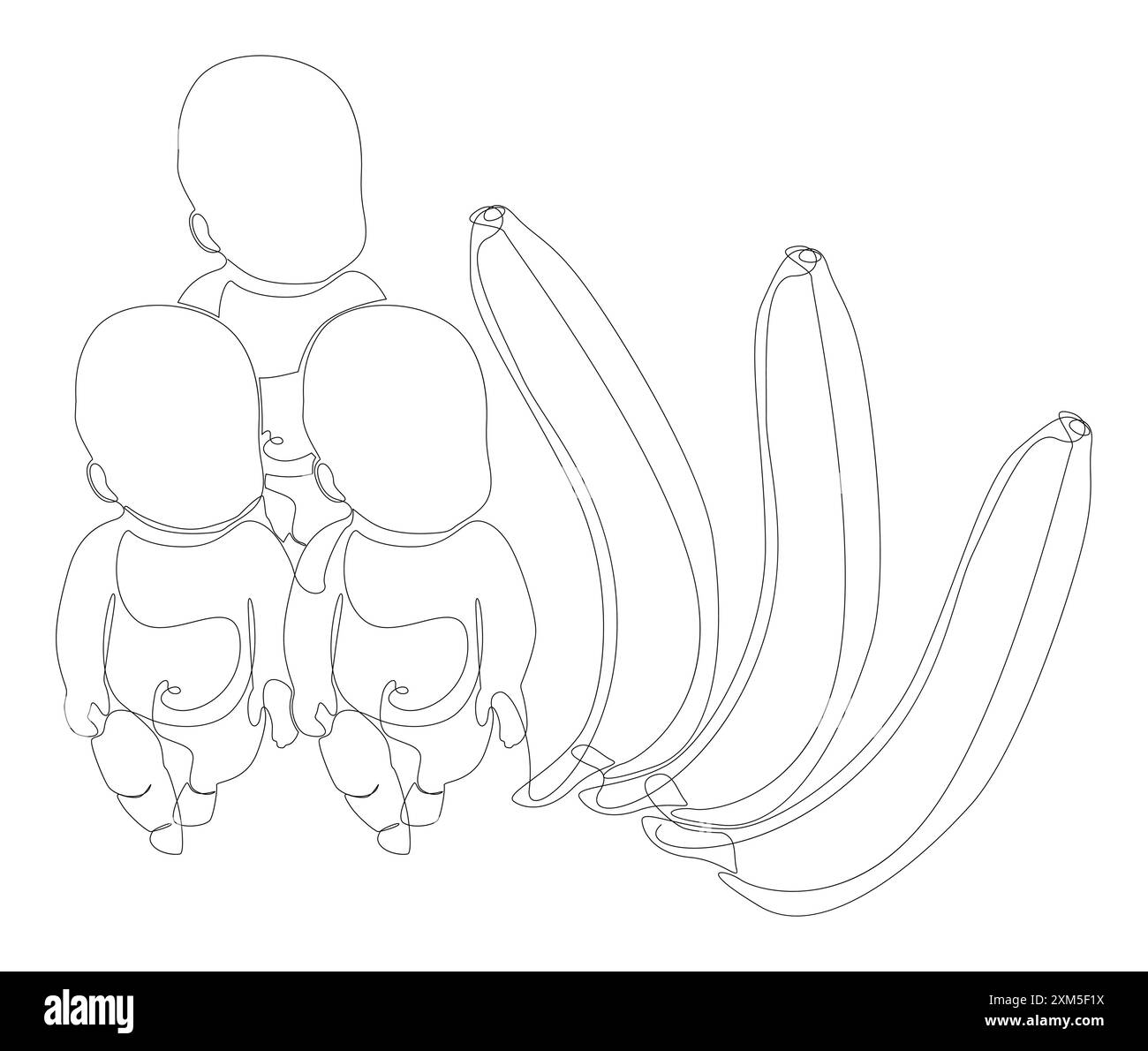One continuous line of baby with banana. Thin Line Illustration vector ...