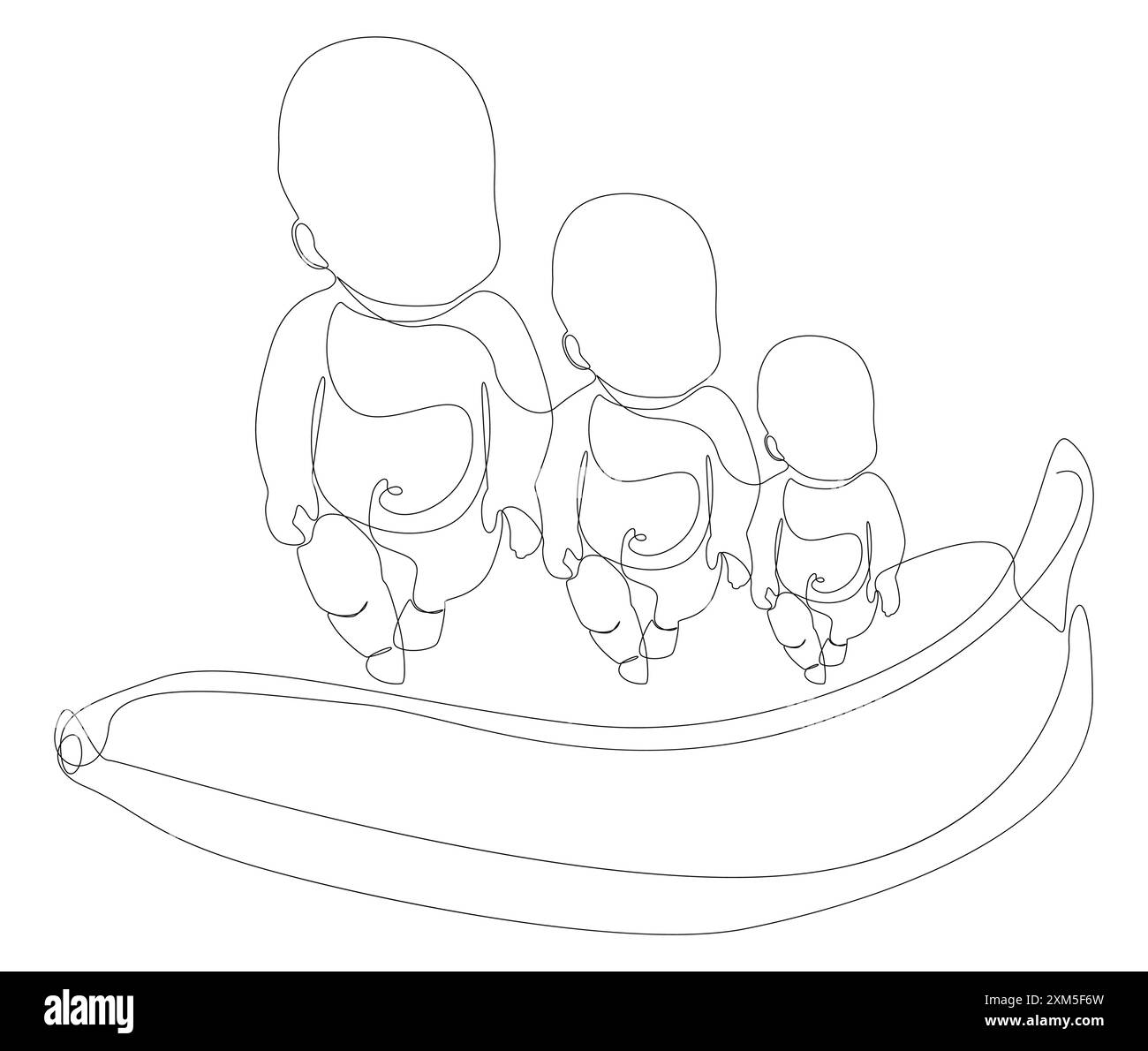 One continuous line of baby with banana. Thin Line Illustration vector ...