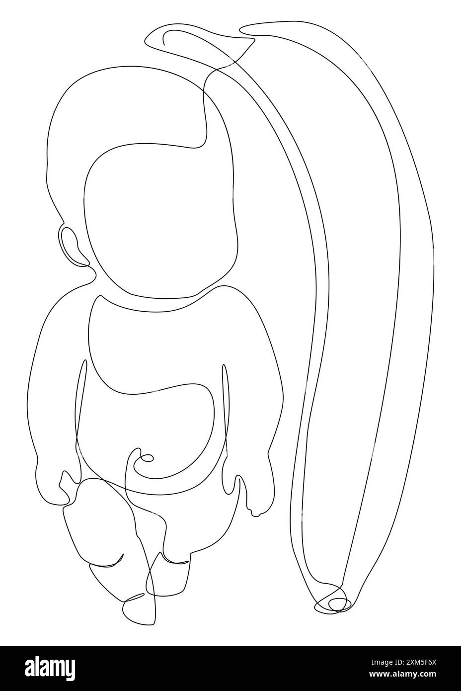 One continuous line of baby with banana. Thin Line Illustration vector ...