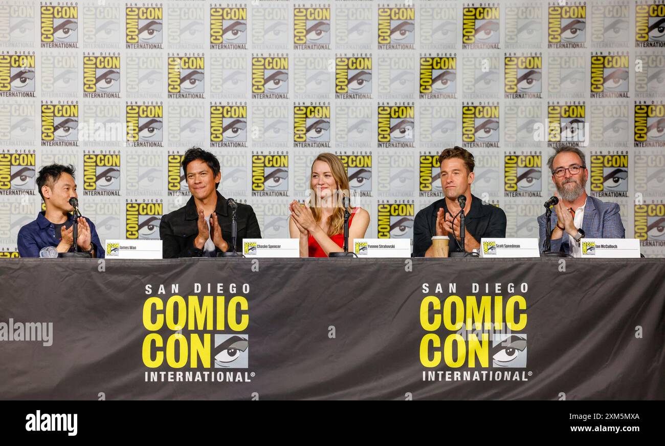James Wan, from left, Chaske Spencer, Yvonne Strahovski, Scott Speedman ...
