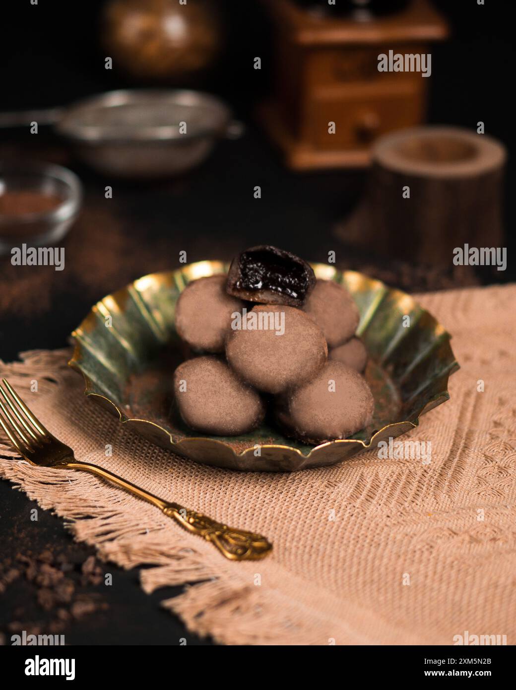 a plate of chocolate mochi Stock Photo - Alamy