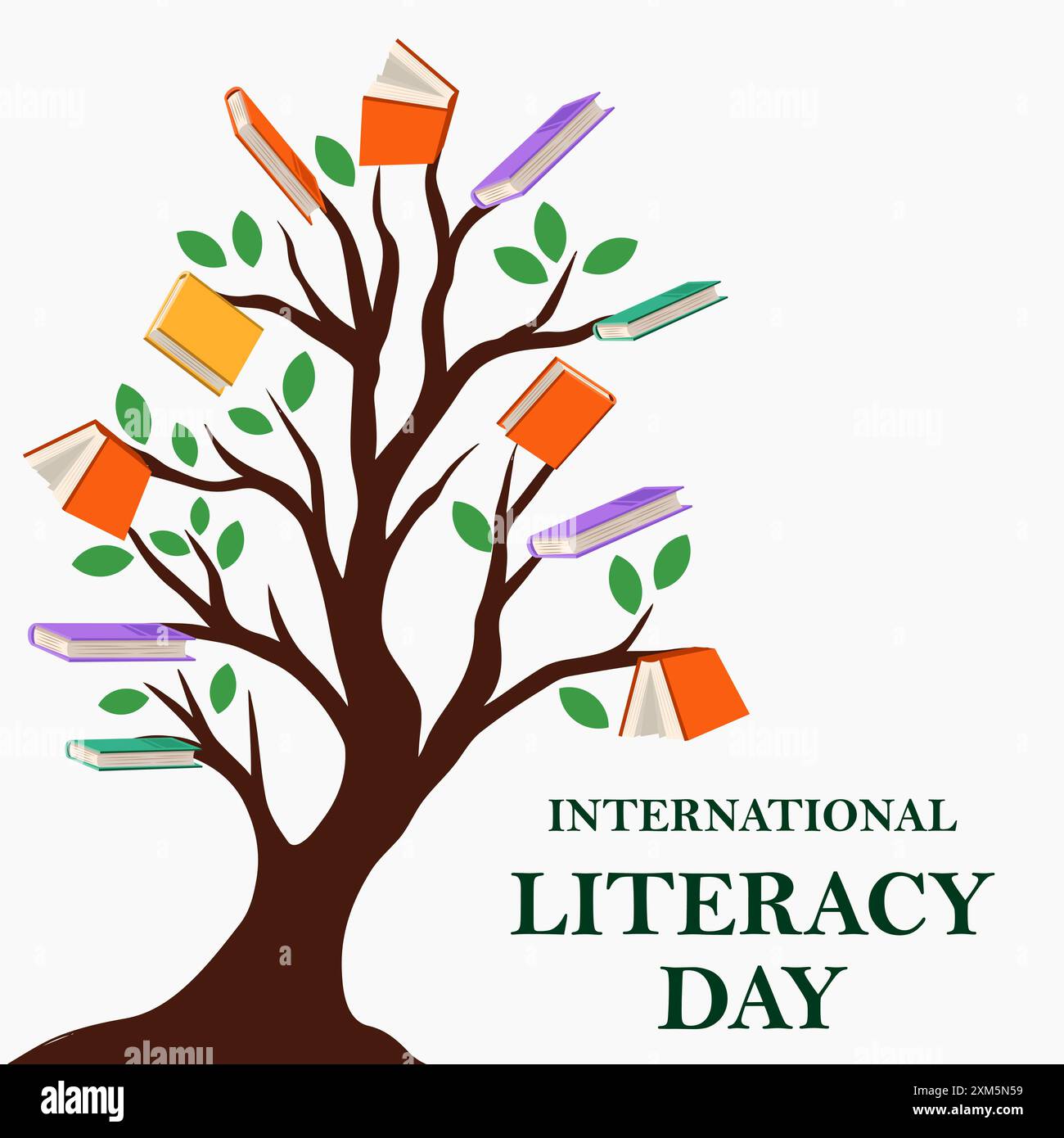 international literacy day with tree of books illustration Stock Vector ...