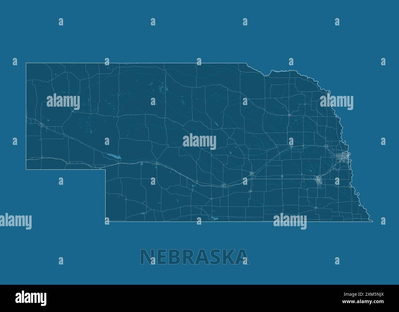 Nebraska, United States artistic blueprint map poster Stock Vector ...