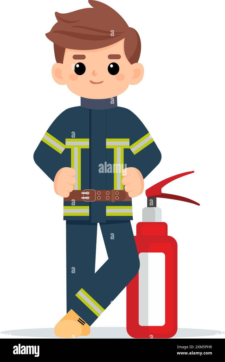 cute cartoon boy fireman. vector illustration Stock Vector Image & Art ...