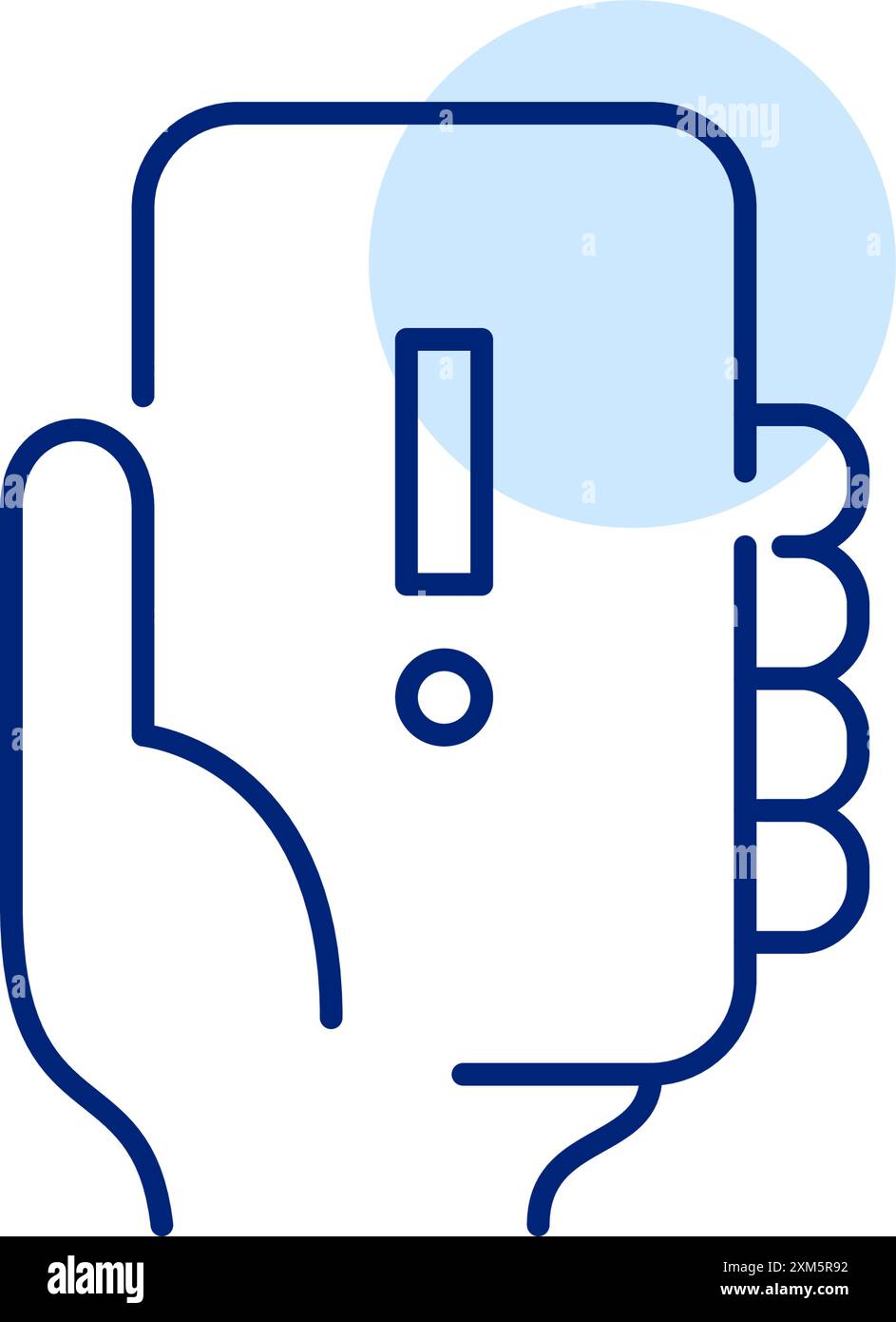 Hand holding phone and exclamation mark. Emergency alert, urgent ...