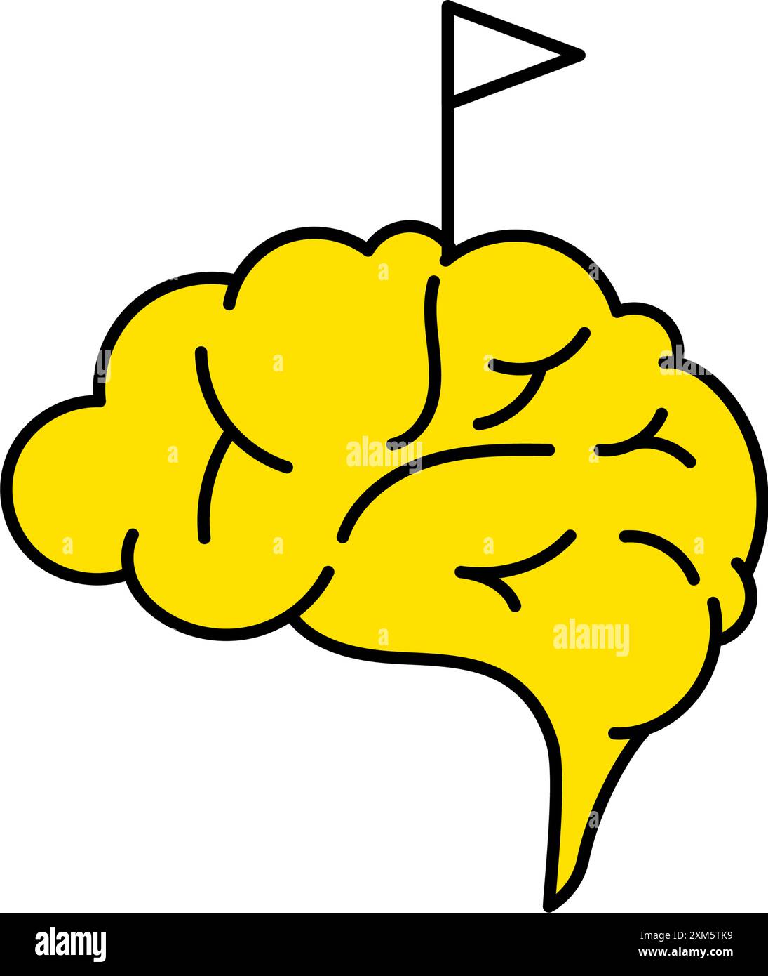 Flagged brain, business icons of target, goal attainment, and goal ...