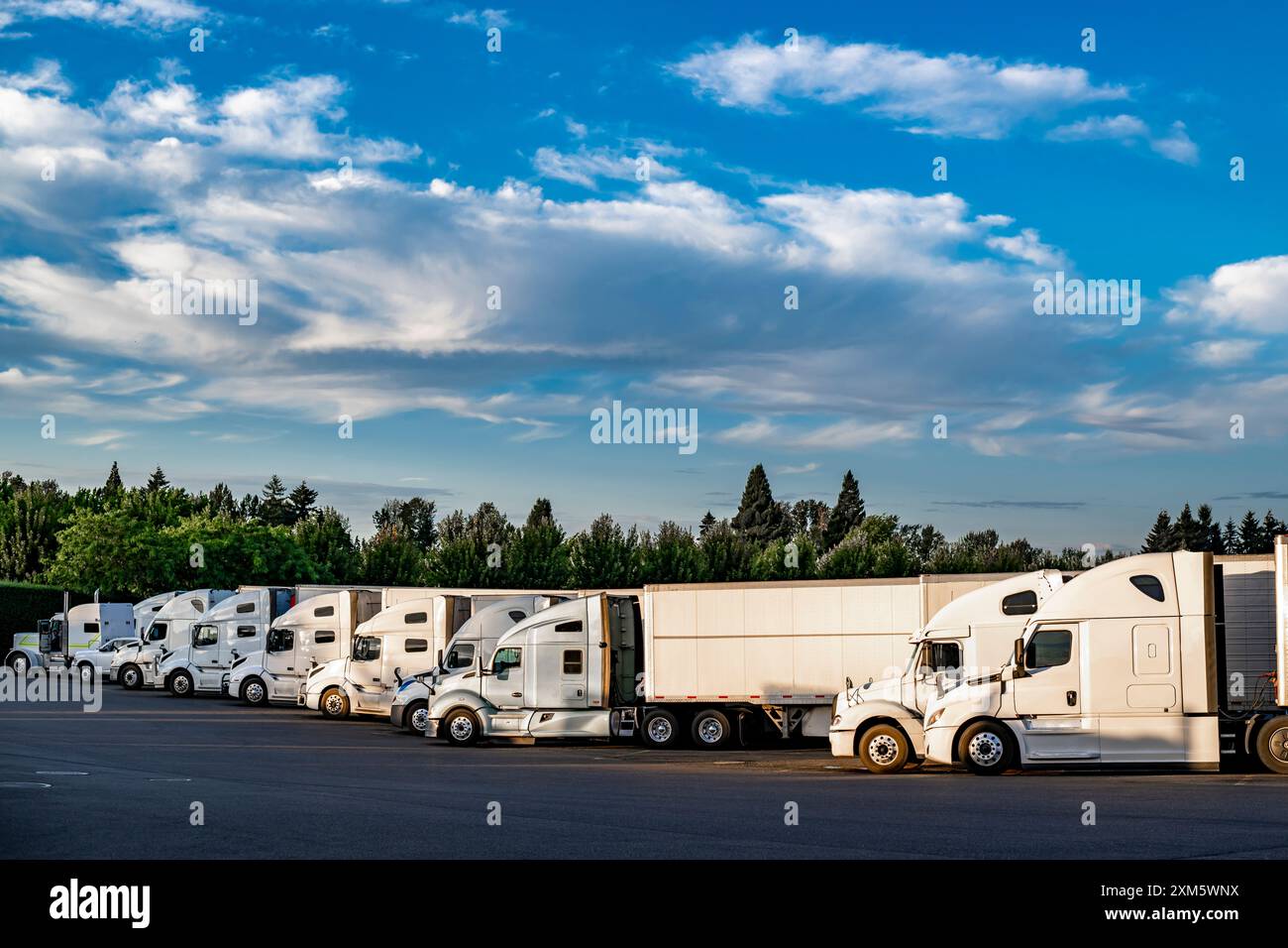 Industrial carriers big rig semi trucks with semi trailers standing for ...