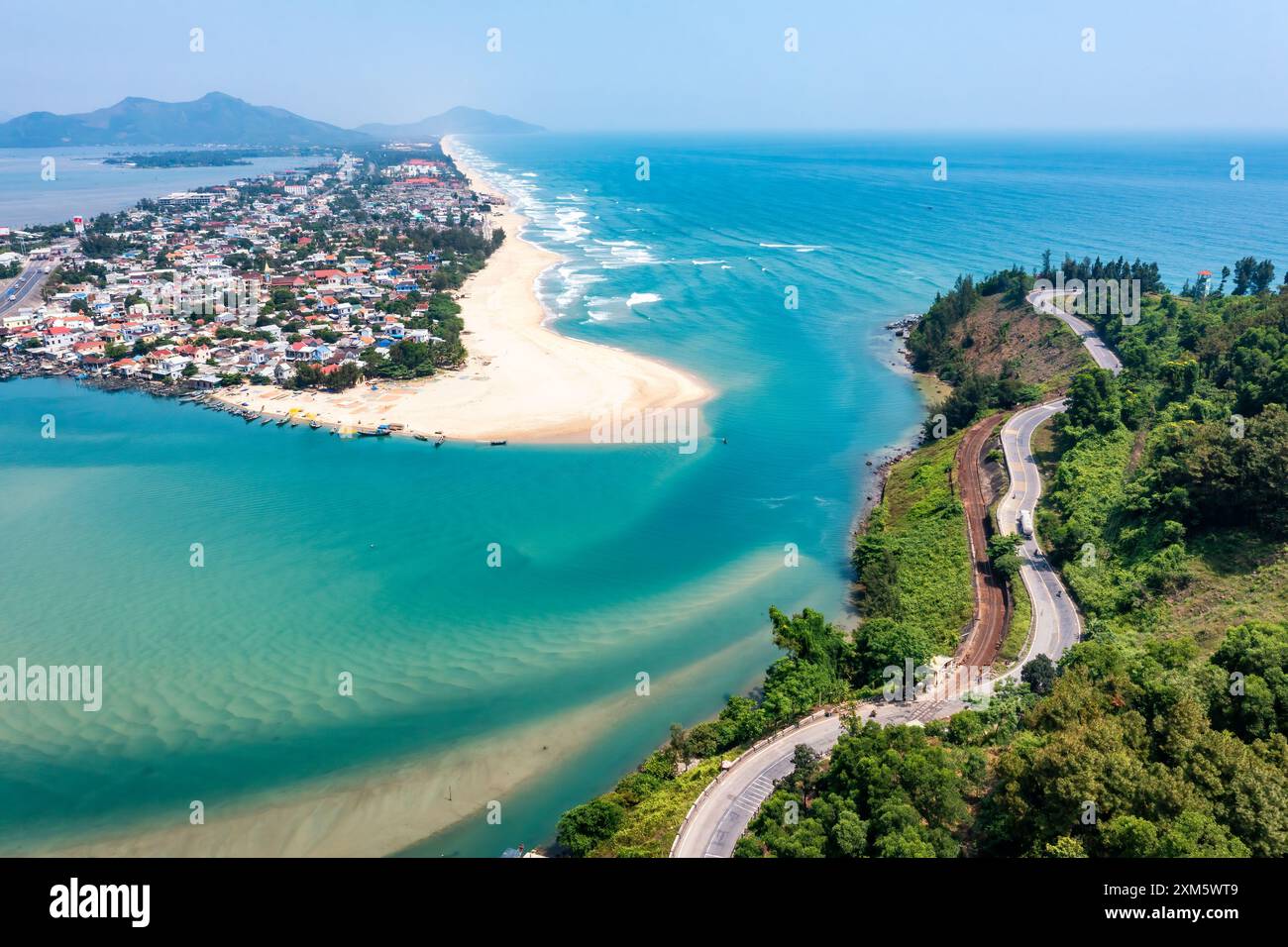Aerial view of Lang Co bay and beach, Hai Van pass, Lap An lagoon, Hue ...