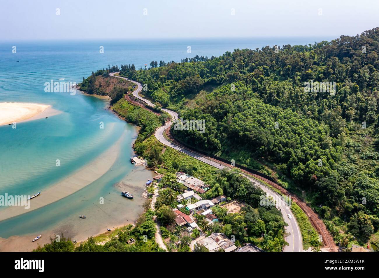 Aerial view of Lang Co bay and beach, Hai Van pass, Lap An lagoon, Hue ...
