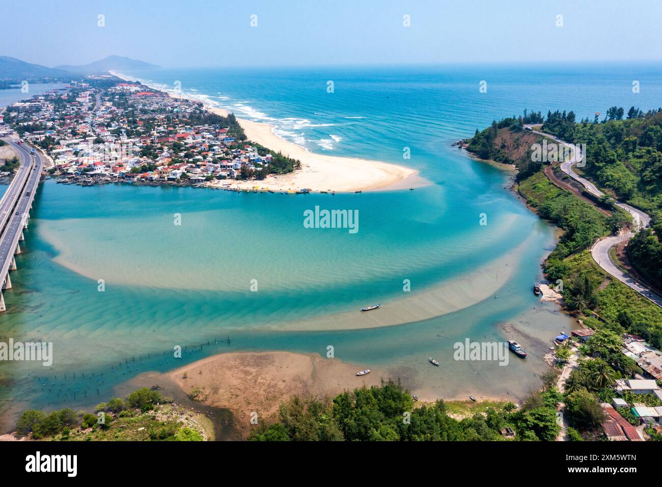 Aerial view of Lang Co bay and beach, Hai Van pass, Lap An lagoon, Hue ...