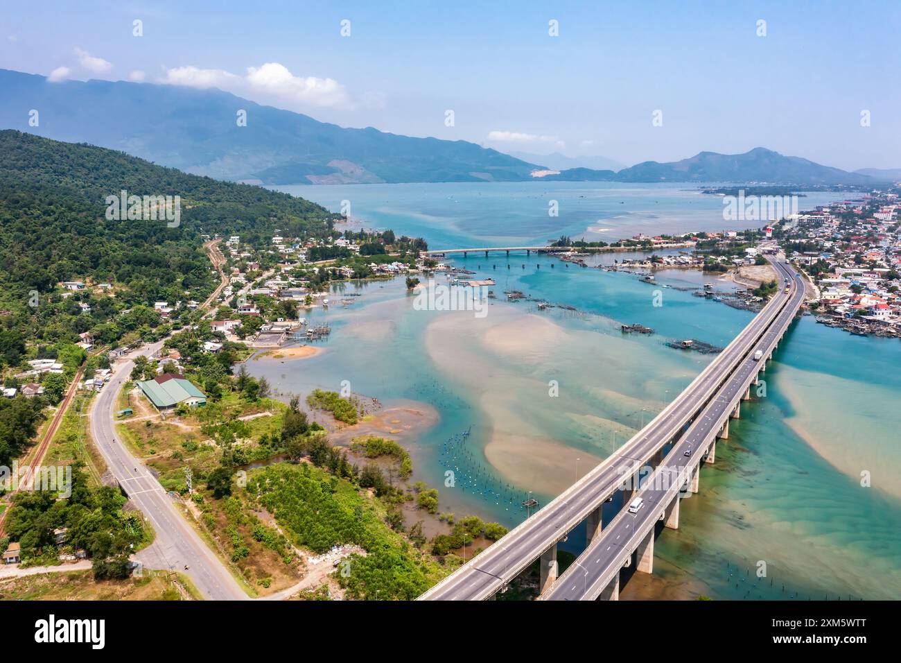 Aerial view of Lang Co bay and beach, Hai Van pass, Lap An lagoon, Hue ...