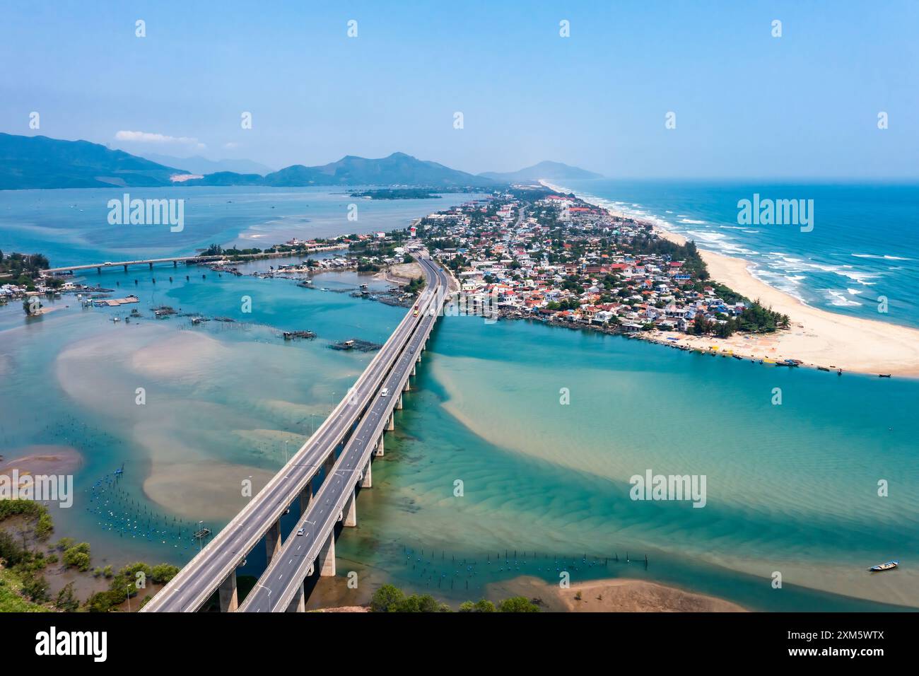 Aerial view of Lang Co bay and beach, Hai Van pass, Lap An lagoon, Hue ...