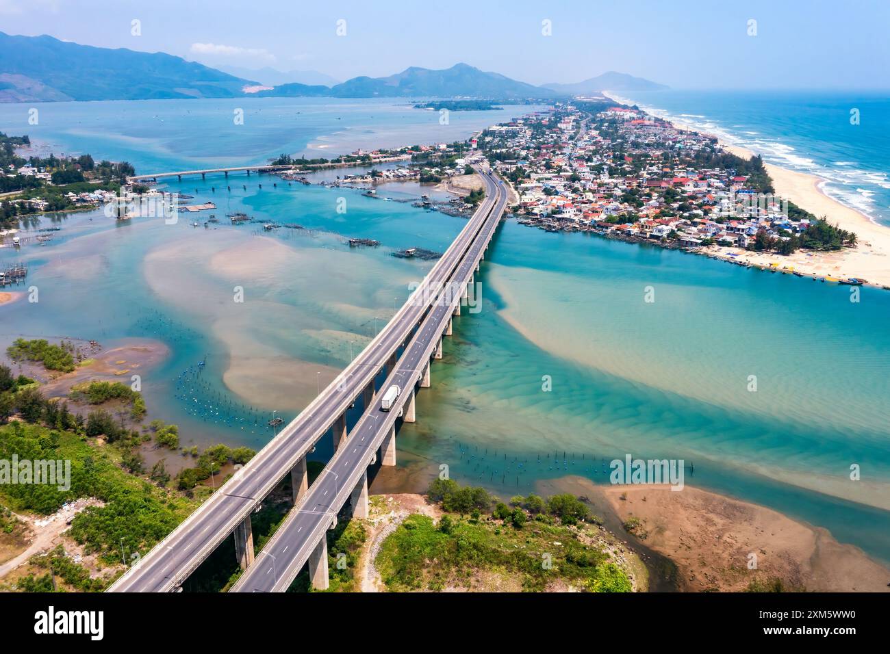Aerial view of Lang Co bay and beach, Hai Van pass, Lap An lagoon, Hue ...