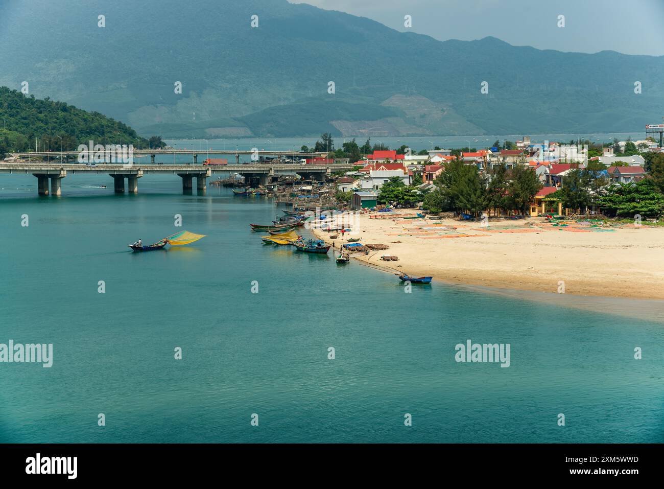 Aerial view of Lang Co bay and beach, Hai Van pass, Lap An lagoon, Hue ...
