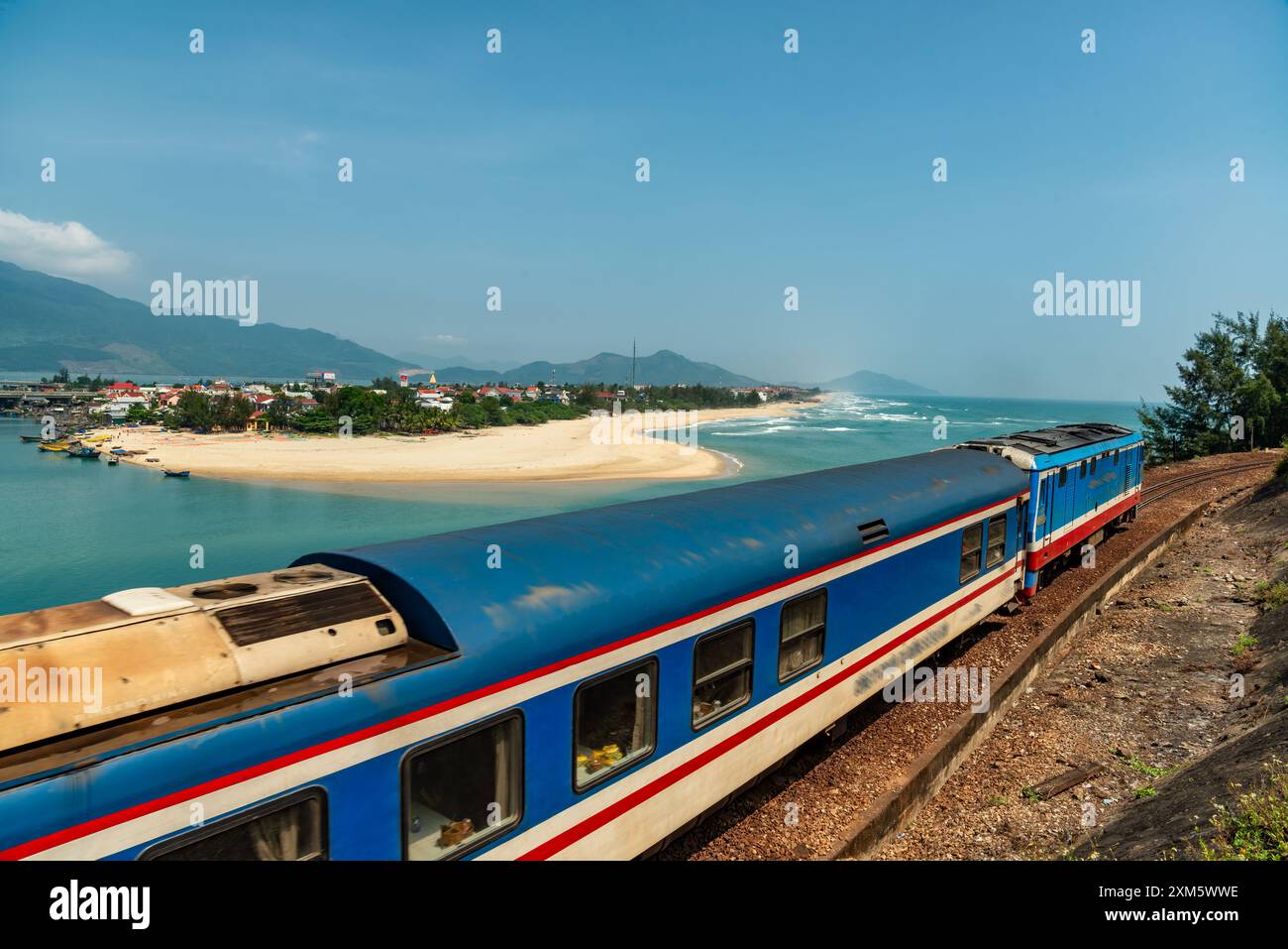 Aerial view of Lang Co bay and beach, Hai Van pass, Lap An lagoon, Hue ...