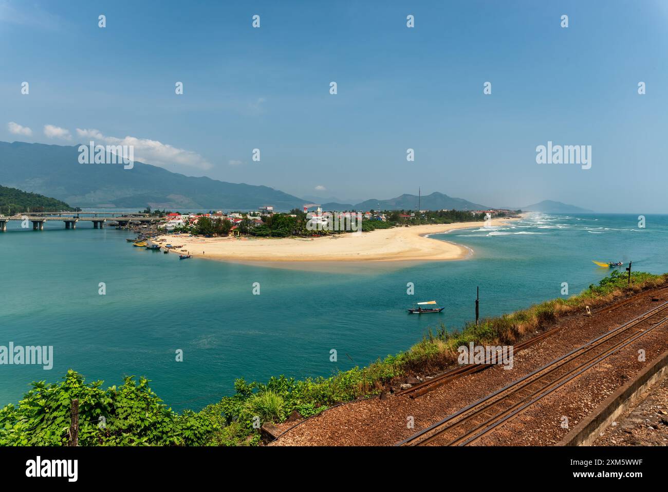 Aerial view of Lang Co bay and beach, Hai Van pass, Lap An lagoon, Hue ...