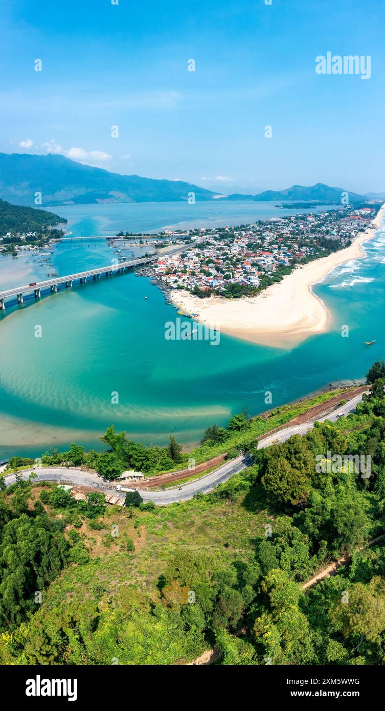 Aerial view of Lang Co bay and beach, Hai Van pass, Lap An lagoon, Hue ...