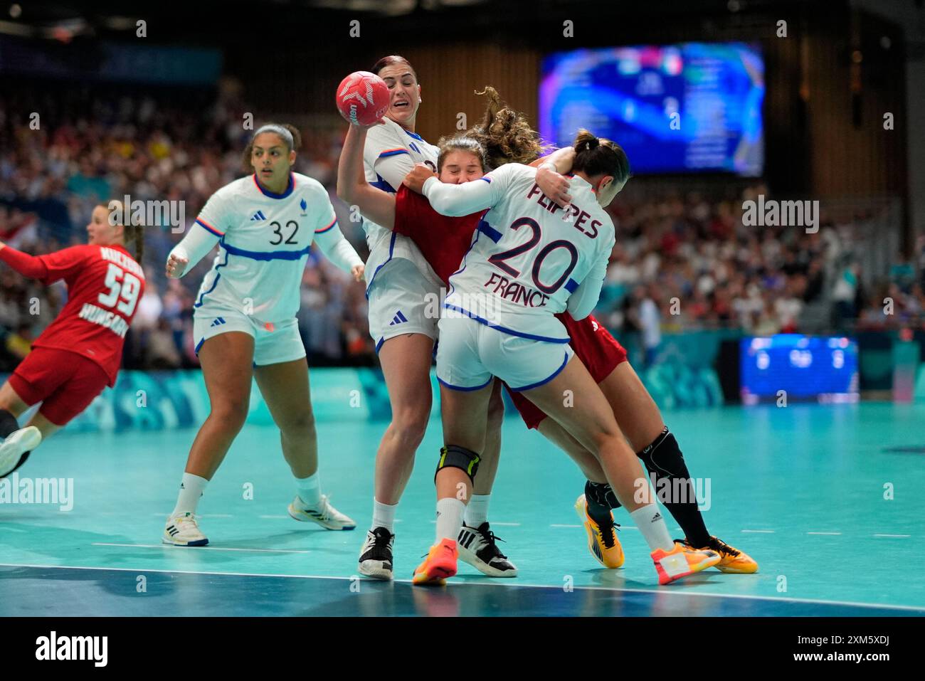 Paris, France. 25th July, 2024. Team Hungary line player Noemi Pasztor ...