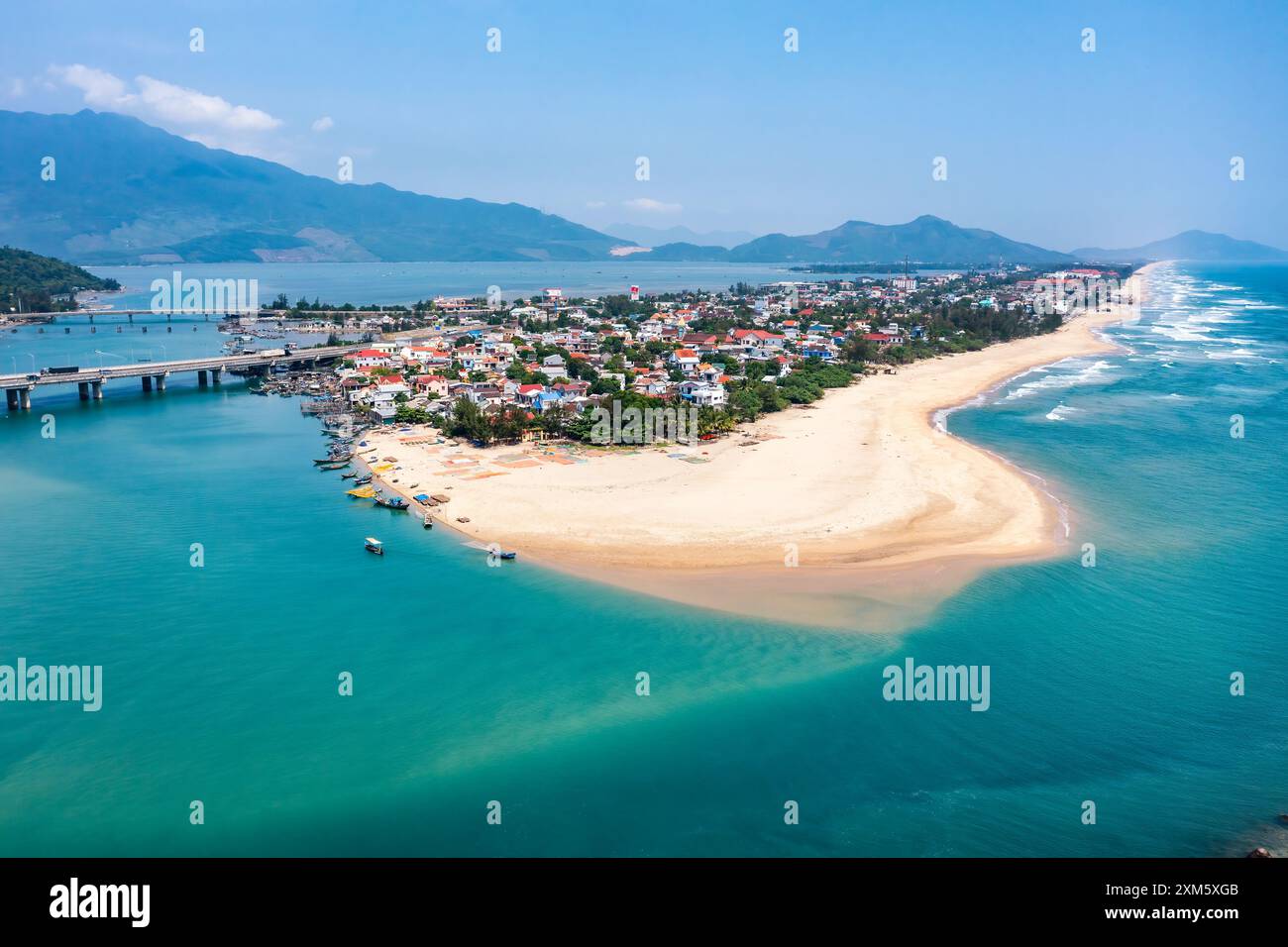 Aerial view of Lang Co bay and beach, Hai Van pass, Lap An lagoon, Hue ...