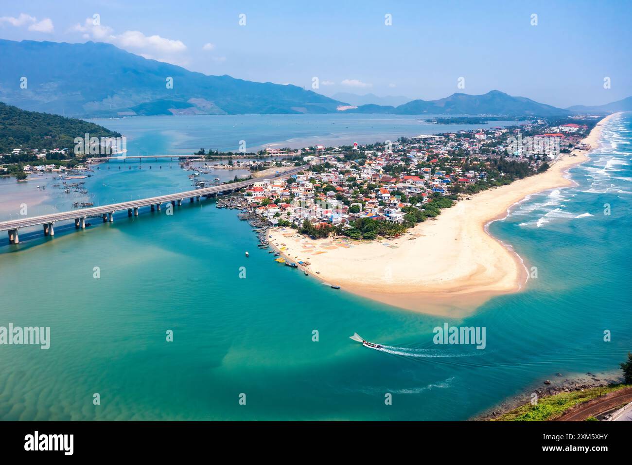 Aerial view of Lang Co bay and beach, Hai Van pass, Lap An lagoon, Hue ...