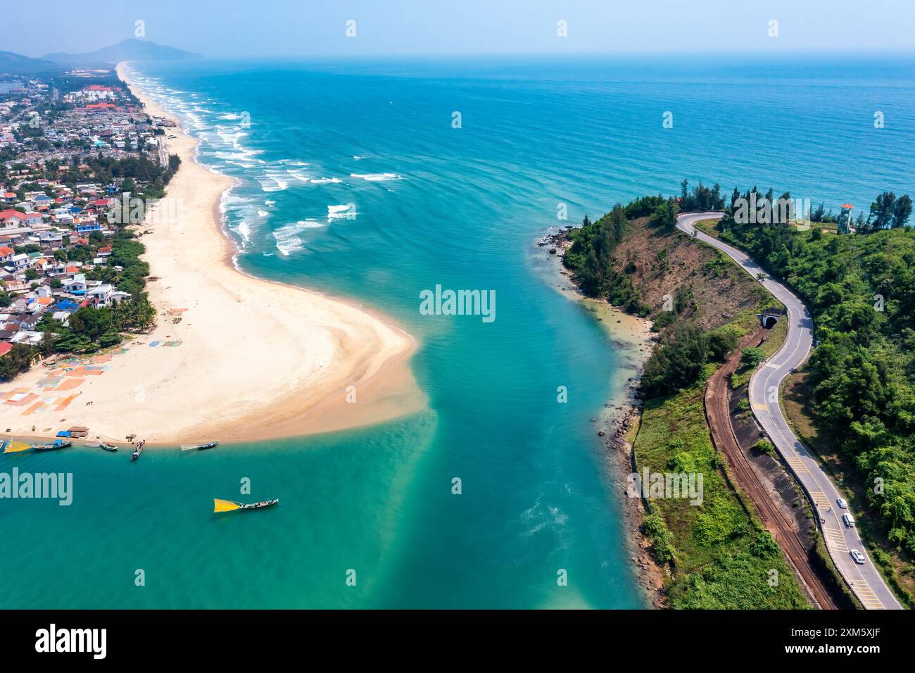 Aerial view of Lang Co bay and beach, Hai Van pass, Lap An lagoon, Hue ...