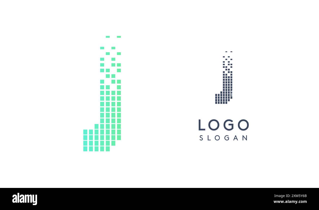 Pixelated Letter J transitioning into scattered pixels with gradient ...