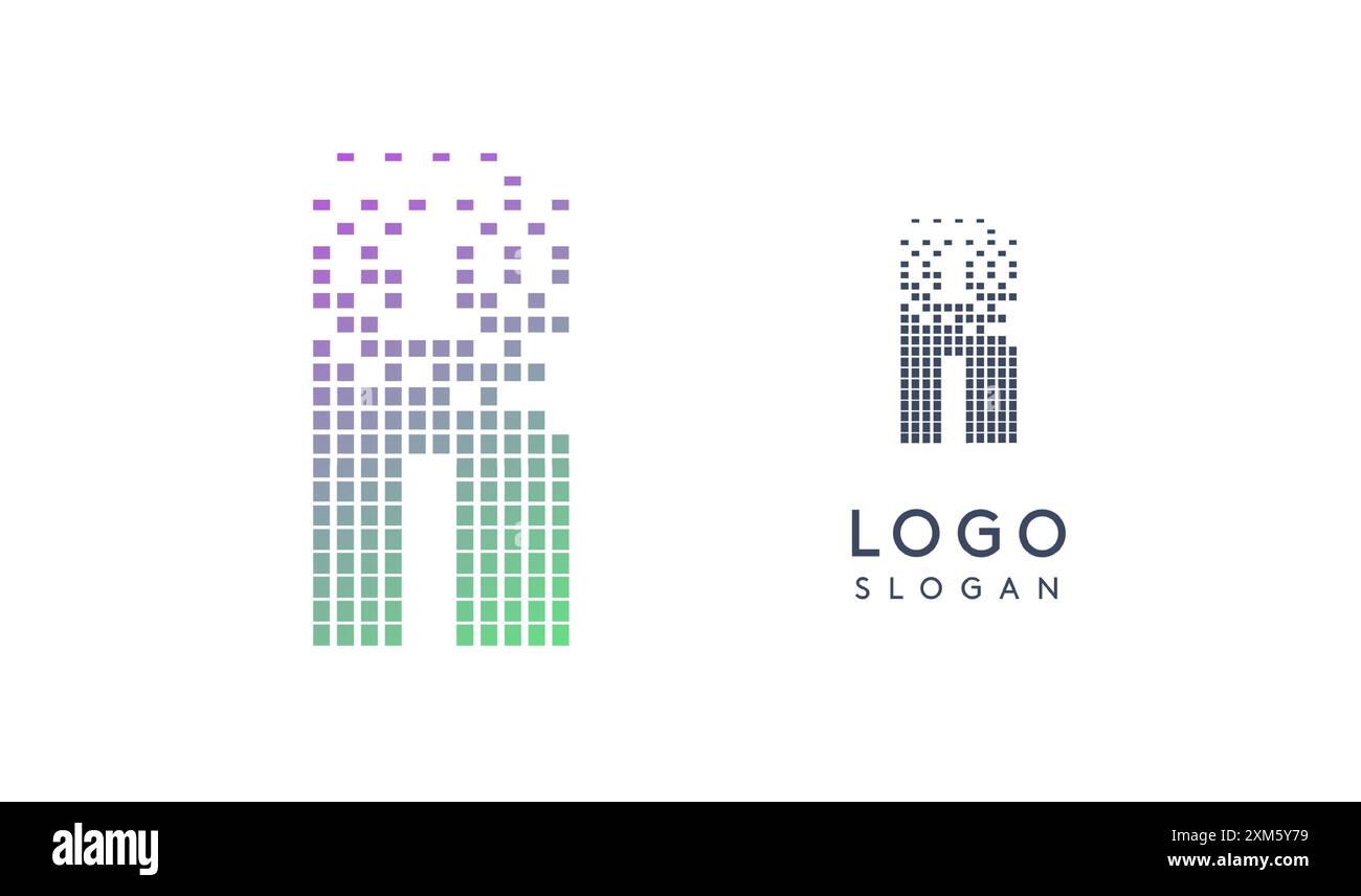 Pixelated Letter R transitioning into scattered pixels with gradient ...