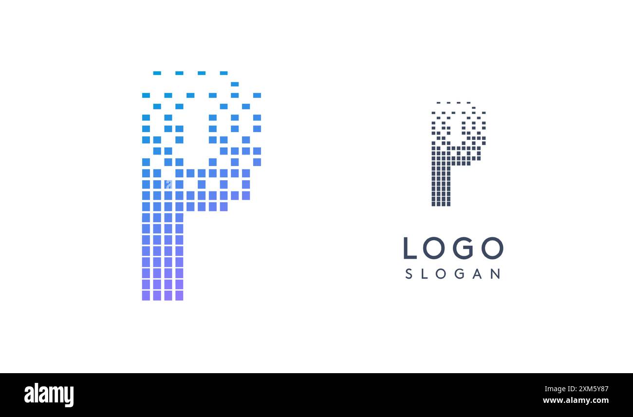 Pixelated Letter P transitioning into scattered pixels with gradient ...