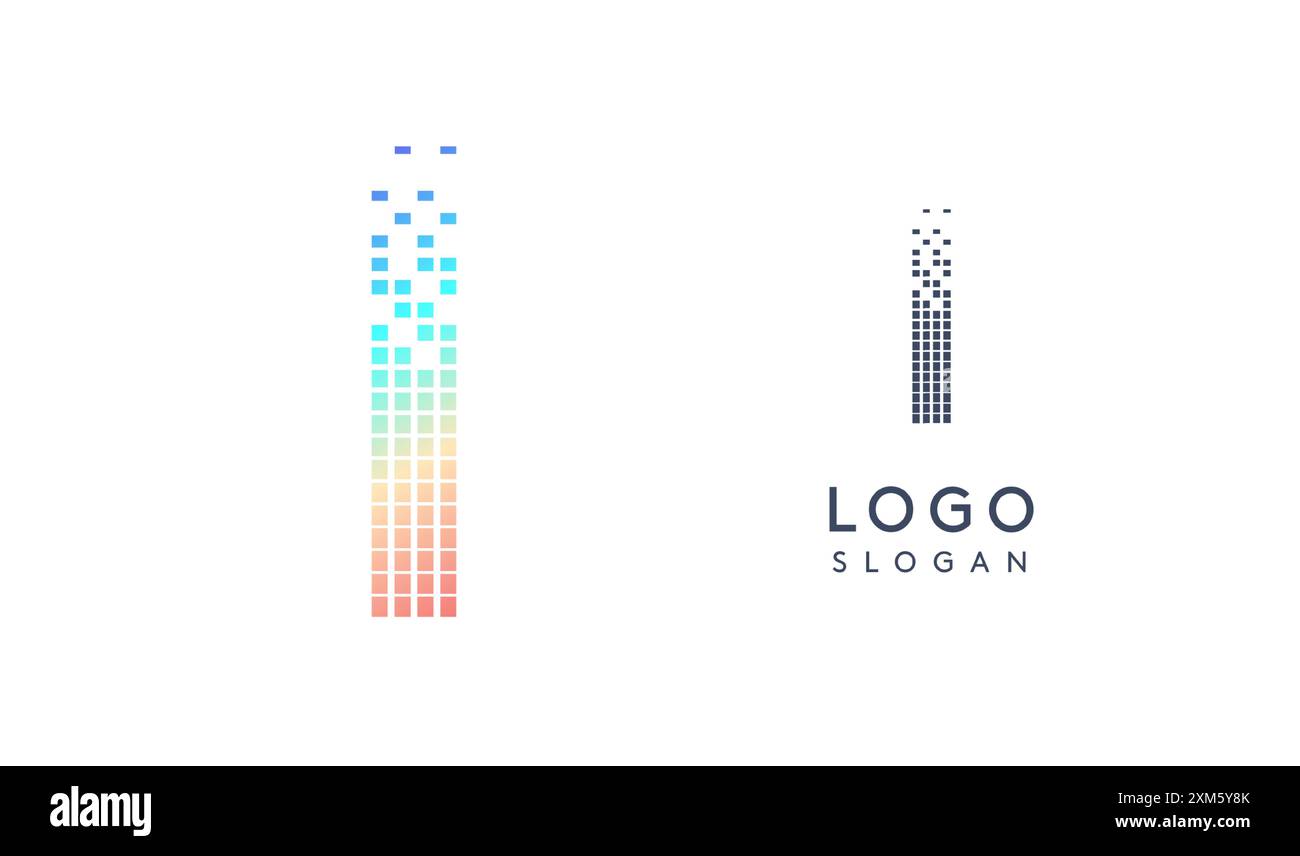 Pixelated Letter I transitioning into scattered pixels with gradient ...