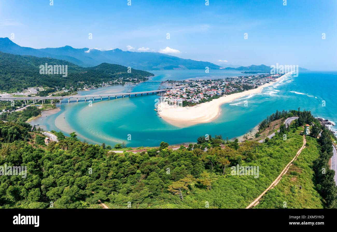 Aerial view of Lang Co bay and beach, Hai Van pass, Lap An lagoon, Hue ...