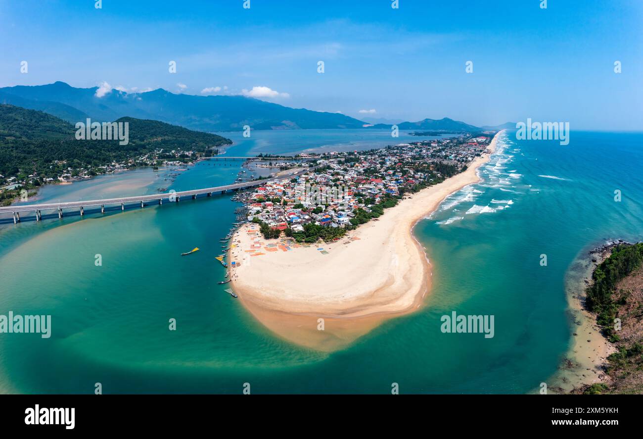 Aerial view of Lang Co bay and beach, Hai Van pass, Lap An lagoon, Hue ...