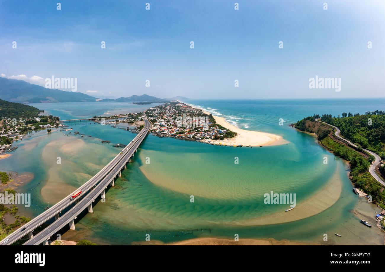 Aerial view of Lang Co bay and beach, Hai Van pass, Lap An lagoon, Hue ...