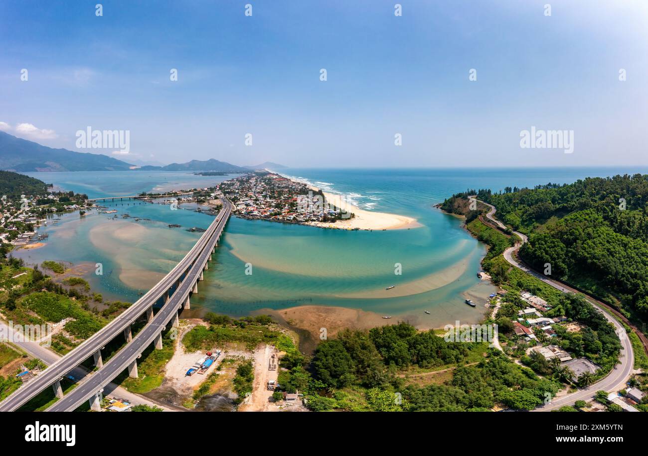 Aerial view of Lang Co bay and beach, Hai Van pass, Lap An lagoon, Hue ...
