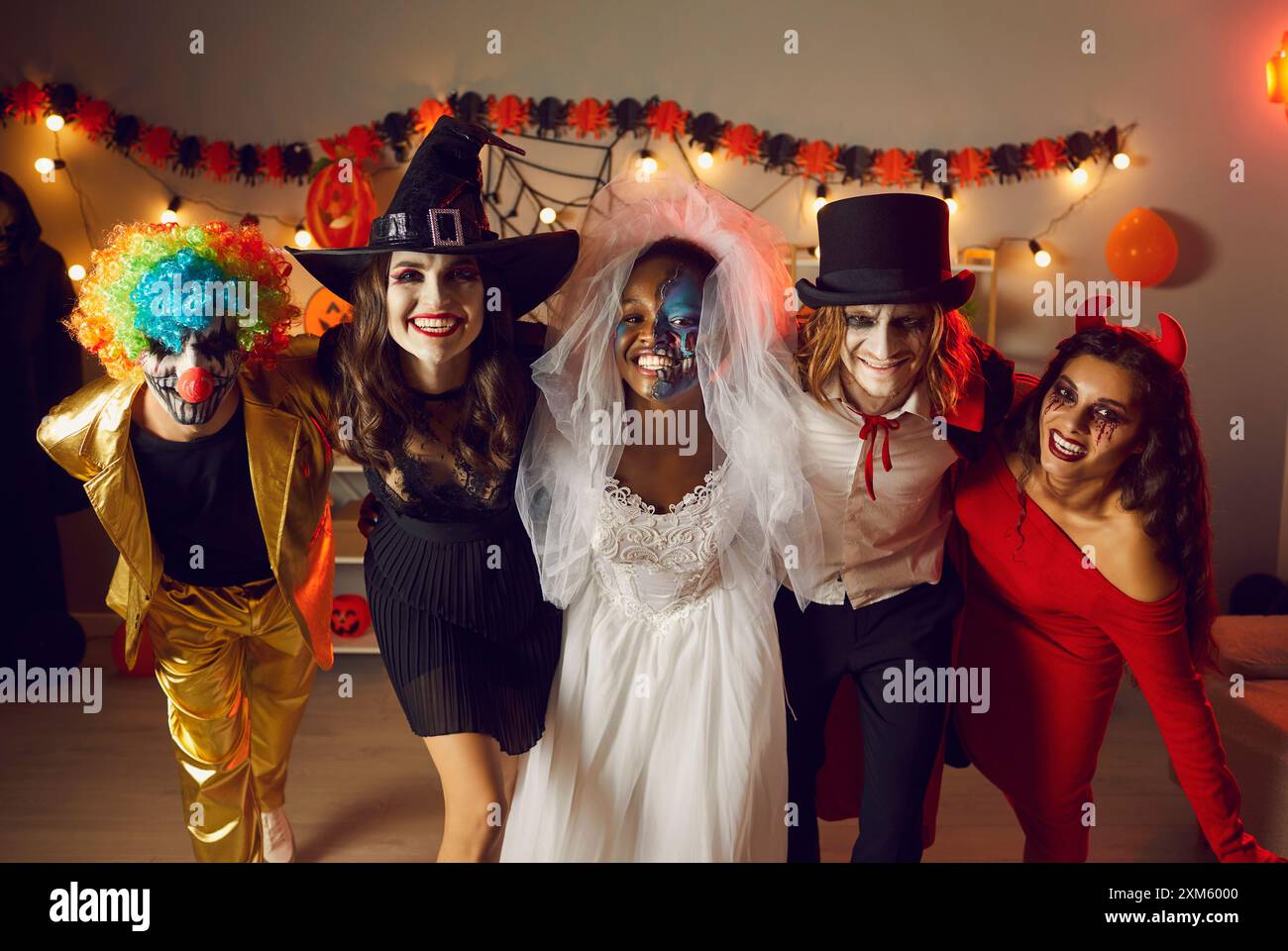 Portrait of group of young cheerful and crazy friends having fun at ...