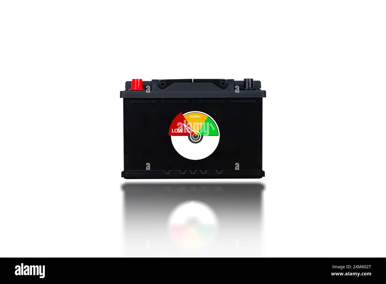 Car battery isolated on white background with a low battery health ...