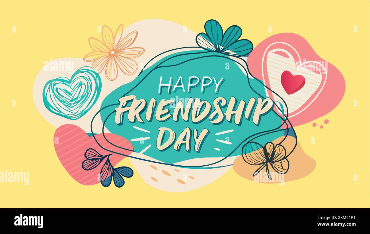 Colorful Friendship Day illustration featuring hearts and flowers on a ...
