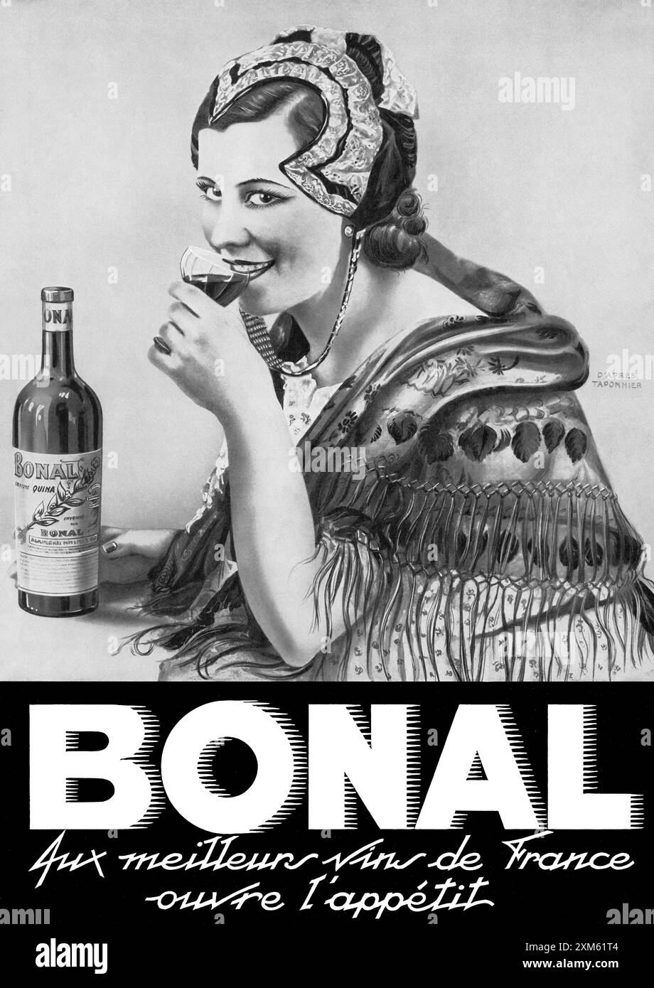 1936 French advertisement for Bonal aperitif, infused with gentian and ...