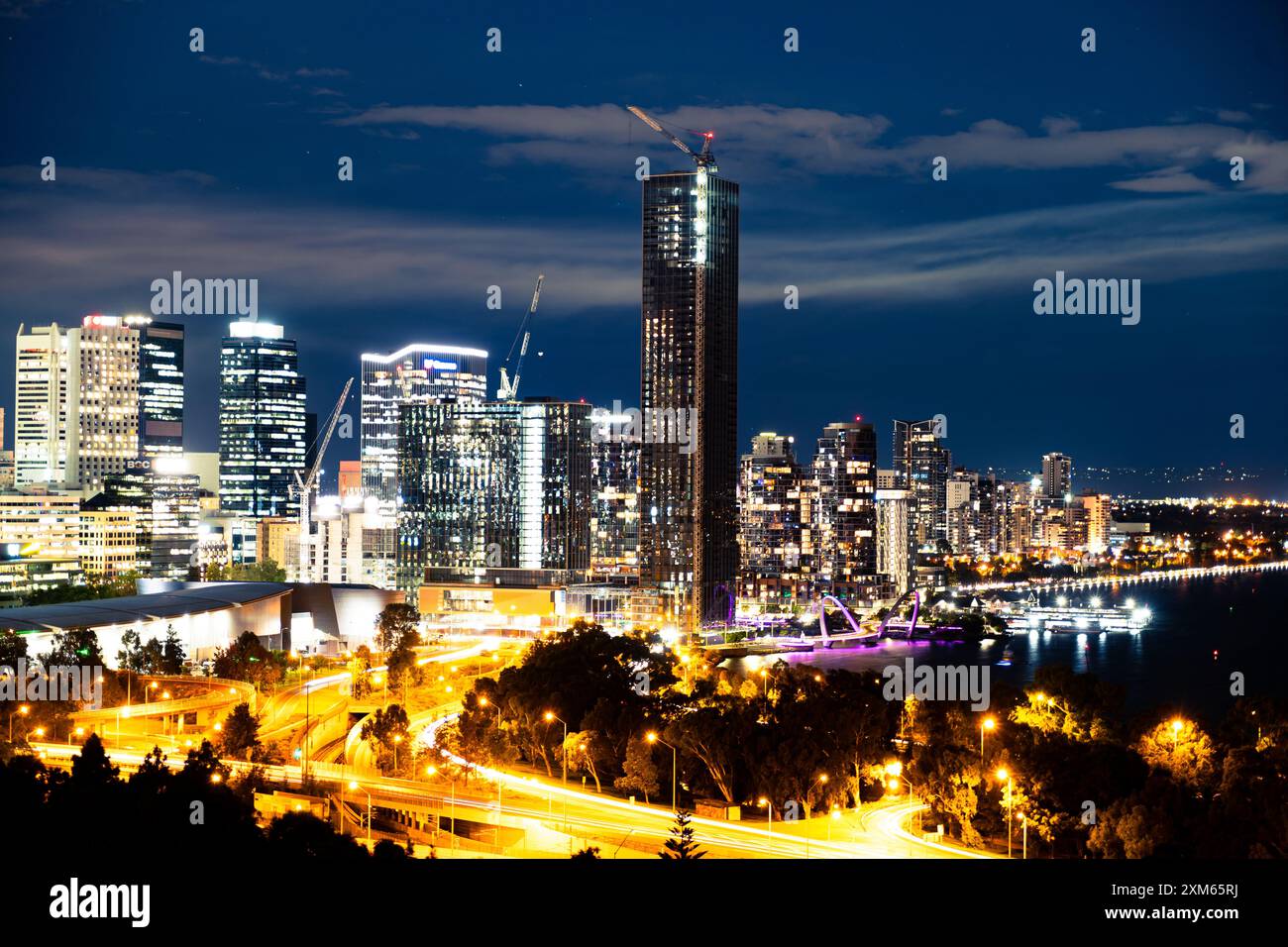 Skyline of Perth at night Stock Photo - Alamy