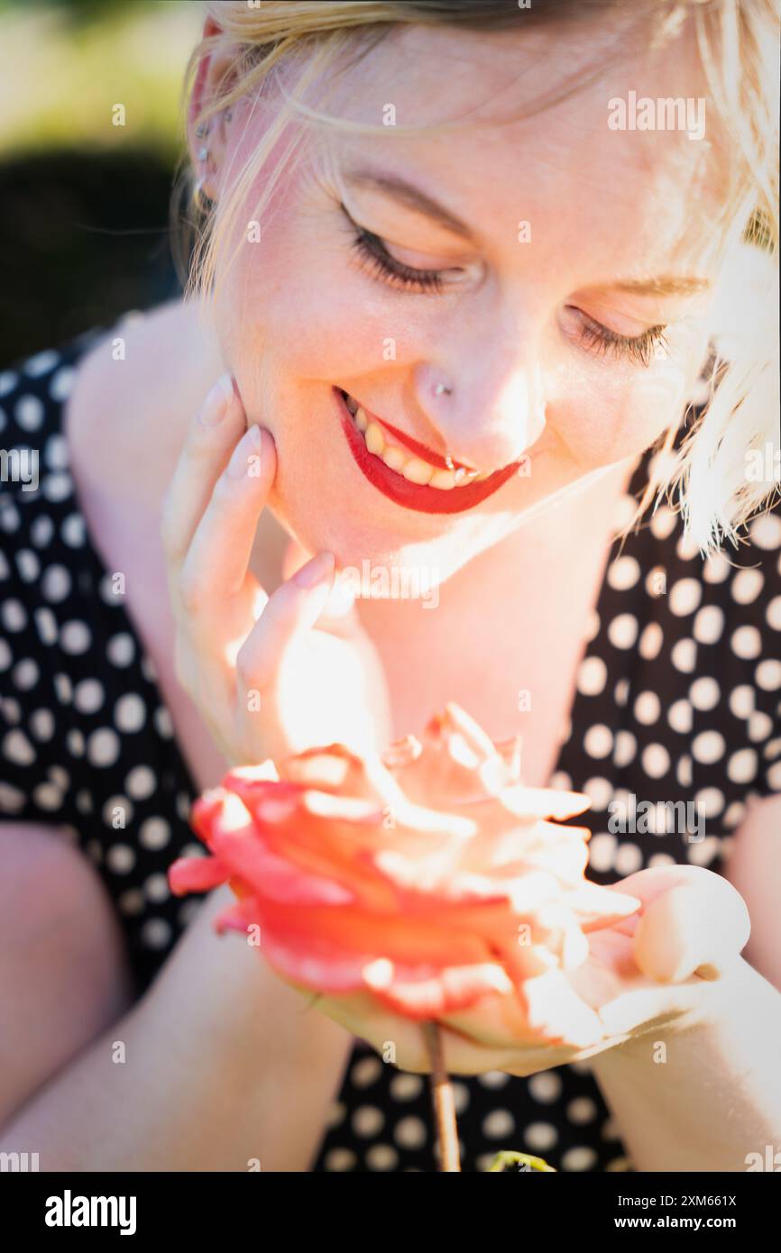 Joyful woman in white summer hi-res stock photography and images - Alamy