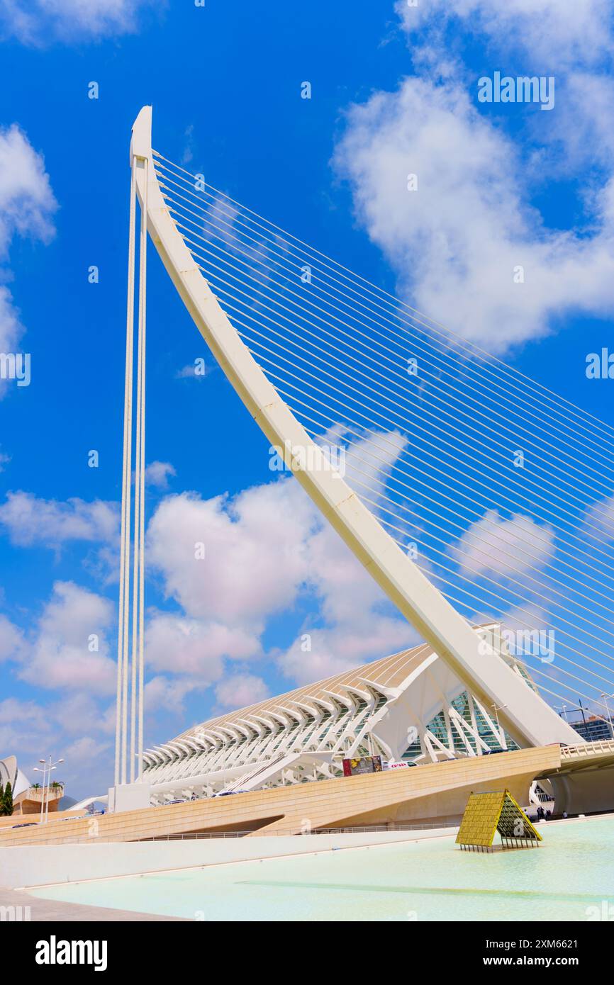 Valencia, Spain - July 12, 2024: White single-pylon cable-stayed bridge ...